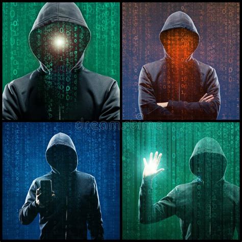 Portrait Of Computer Hacker In Hoodie Obscured Dark Face Data Thief Internet Fraud Darknet