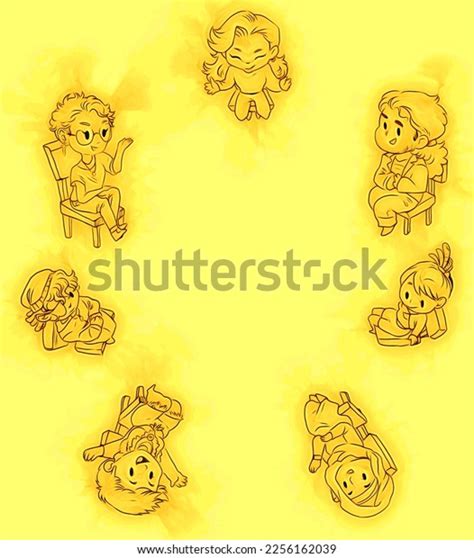 Chibi Illustration Group People Sitting Circle Stock Illustration