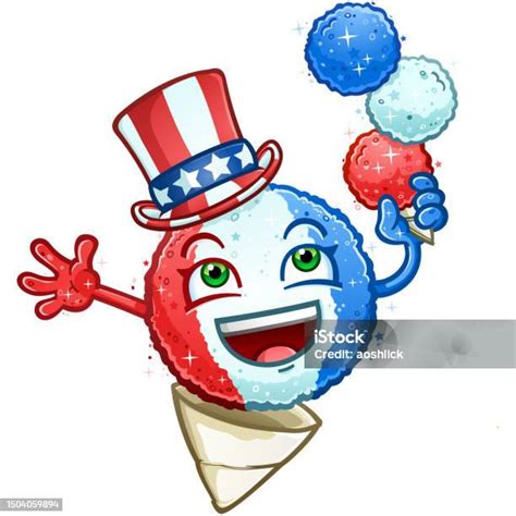 미국의 스노우 콘은 엉클 샘 모자를 쓰고 미국의 생일에 빨간색 흰색 파란색으로 채색되었습니다 7월 4일에 대한 스톡 벡터 아트