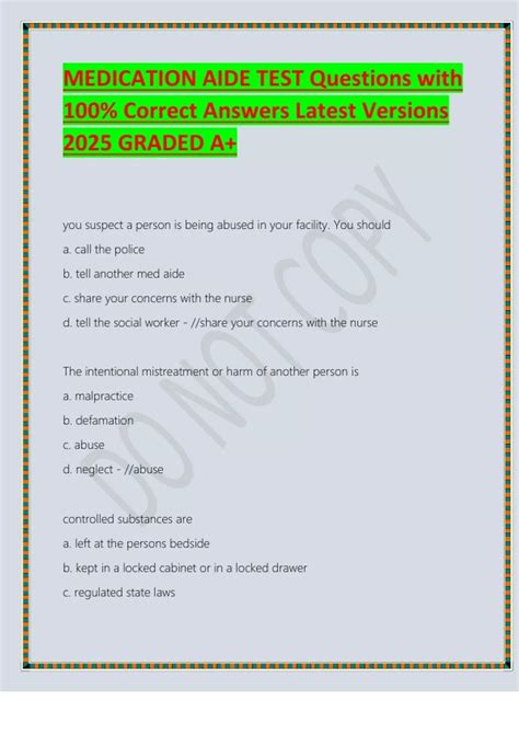 Medication Aide Test Questions With 100 Correct Answers Latest Versions 2025 Graded A