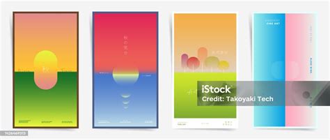 미래 지향적 인 그라디언트 3d 대담한 수직 스토리 포스터 세트는 자연 유기농 또는 가을 표지 인쇄를위한 템플릿입니다 홀로그래픽 그라디언트 기하학적 벡터 일러스트 배경 단일