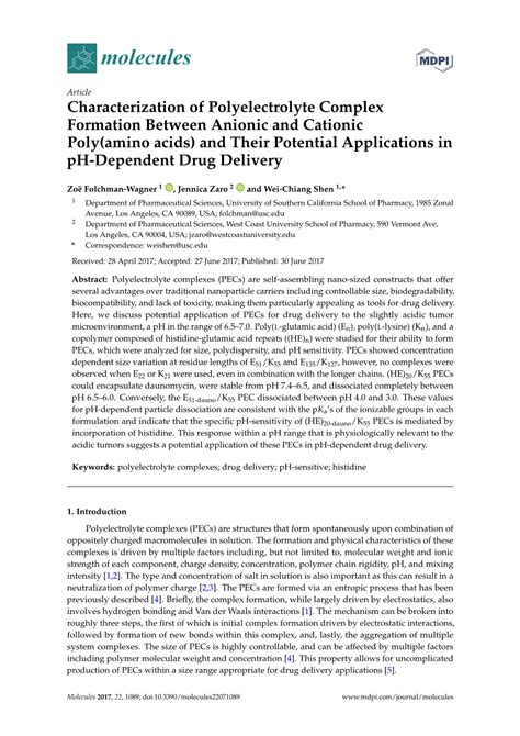 Characterization Of Polyelectrolyte Complex Formation Between Anionic And Cationic Polyamino
