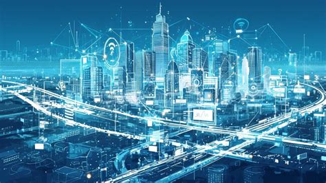 Digital Networked Smart Cityscape Showing Advanced Technology And Infrastructure Stock