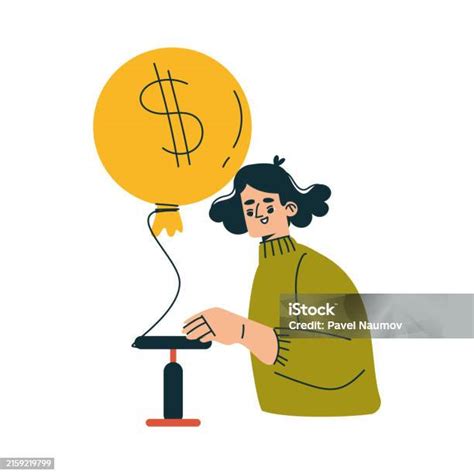 주식에 투자 와 여자 캐릭터 부는 것 풍선 거래 이익 벡터 일러스트 개념에 대한 스톡 벡터 아트 및 기타 이미지 개념