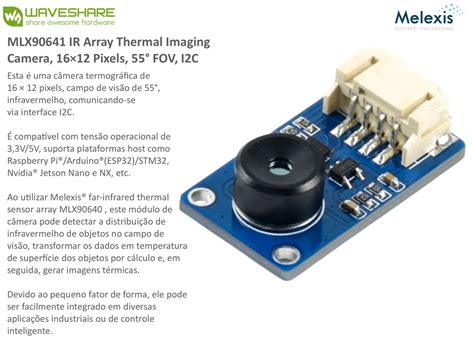 Waveshare Mlx90641 Ir Array Thermal Imaging Camera 16×12 Pixels 55° Fov Módulo Câmera