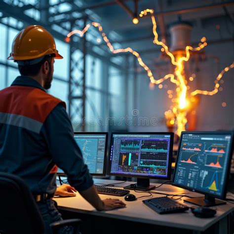 Worker Monitoring Data During Electrical Experiment Generative Ai Stock Illustration