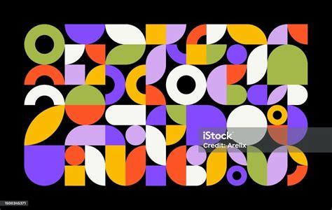 기하학적 최소 패턴 간단한 다채로운 원형 모양 현대 바우하우스 배경 추상적인 스위스 배너 벡터 디자인 개념에 대한 스톡 벡터 아트 및 기타 이미지 Istock