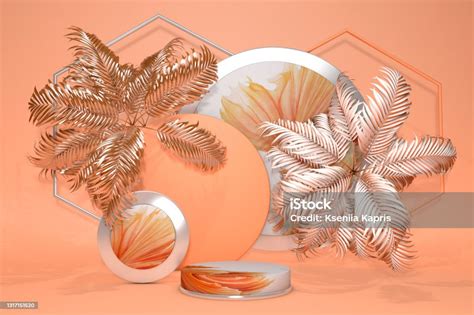 3d 받침대 추상적인 야자수는 국소 의 육즙을 남깁니다 3d 렌더링 그림입니다 브랜드 프로모션 제품을 위한 포디움 단계 0명에 대한 스톡 사진 및 기타 이미지 Istock