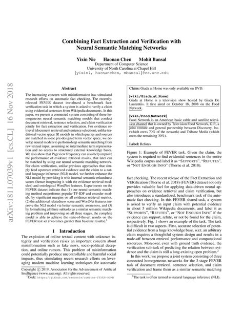 Combining Fact Extraction And Verification With Neural Semantic Matching Networks Deepai