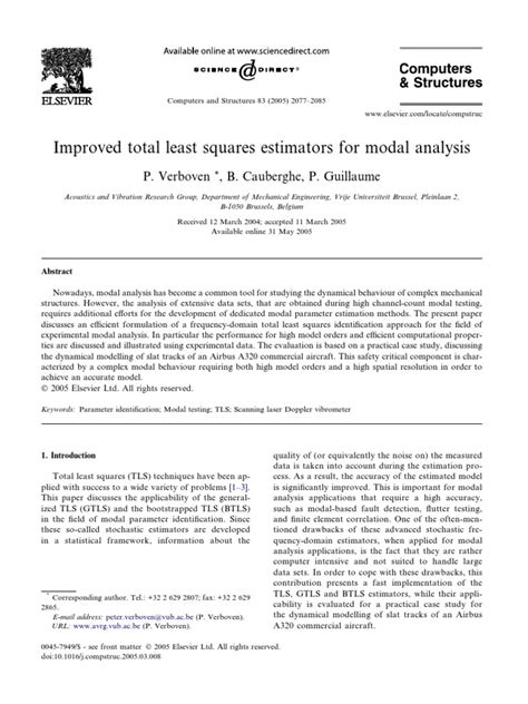 Improved Total Least Squares Estimators For Modal Analysis Pdf Least Squares Matrix
