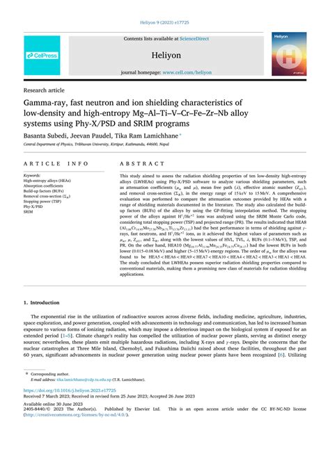 Pdf Gamma Ray Fast Neutron And Ion Shielding Characteristics Of Low Density And High Entropy
