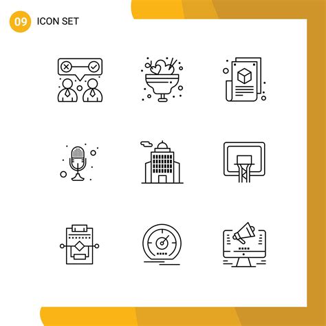 Set Of 9 Modern Ui Icons Symbols Signs For Recorder Microphone Cream Mic Web Blogging Editable