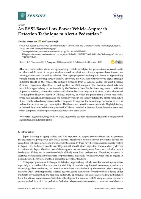 PDF An RSSI Based Low Power Vehicle Approach Detection Technique To Alert A Pedestrian