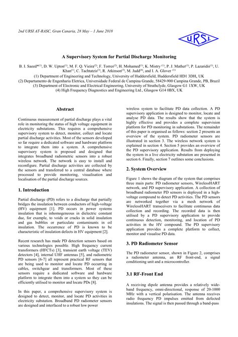 PDF A Supervisory System For Partial Discharge Monitoring