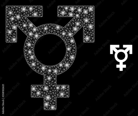 Glowing Web Network Polyandry Sex Symbol With Lightspots Illuminated Vector 2d Model Created