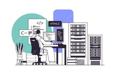 Premium Vector Web Developer Creating Program Code On Computer