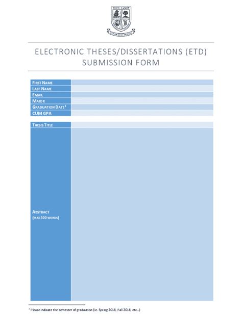Fillable Online Electronic Thesisdissertation Form Fax Email Print