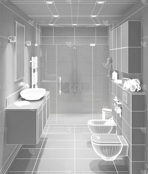 浴室现代室内垂直画幅住宅房间无人瓷砖计算机制图计算机图形学干净素材 花瓣网
