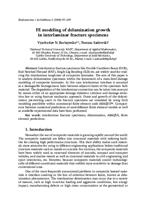 Pdf Fe Modeling Of Delamination Growth In Interlaminar Fracture Specimens
