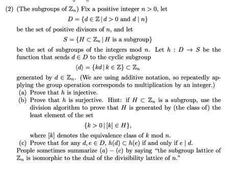 solved 2 the subgroups of zn fix a positive integer n