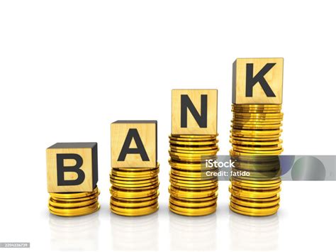 은행 단어는 흰색 배경에 동전 더미에 나무 블록에 쓰여져 있습니다 0명에 대한 스톡 사진 및 기타 이미지 0명 가격 가계 Istock