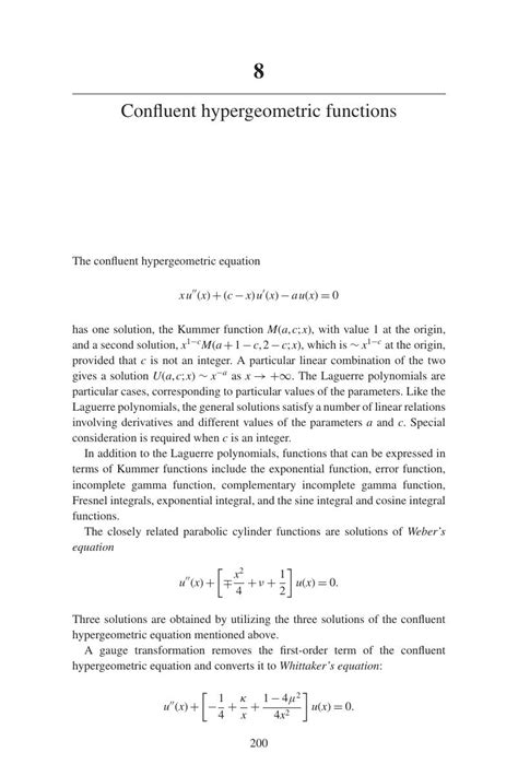 Confluent Hypergeometric Functions Chapter 8 Special Functions And