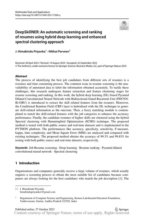 Deepskillner An Automatic Screening And Ranking Of Resumes Using Hybrid Deep Learning And