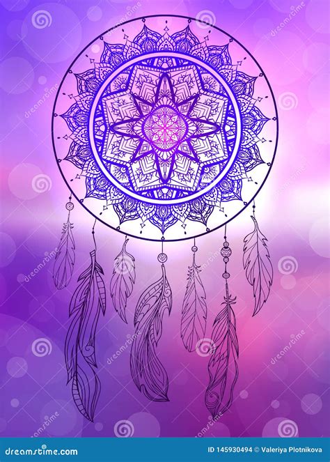 Mystical Illustration Of A Dreamcatcher With A Boho Tracery Pattern