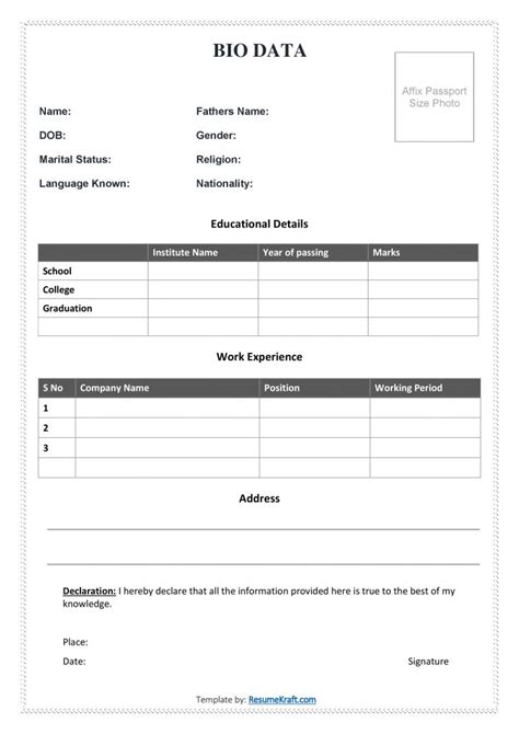 20 Sample Bio Data Formats For Job Pdf Word Free Download Blank Biodata Form Download Word