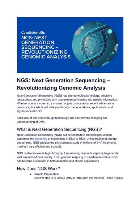 Next Generation Sequencing Ngs Pptx Biological Sciences Science