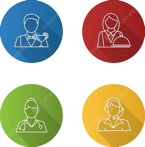 Professions Flat Linear Long Shadow Icons Set Barman Set Items Vector Barman Set Items Png