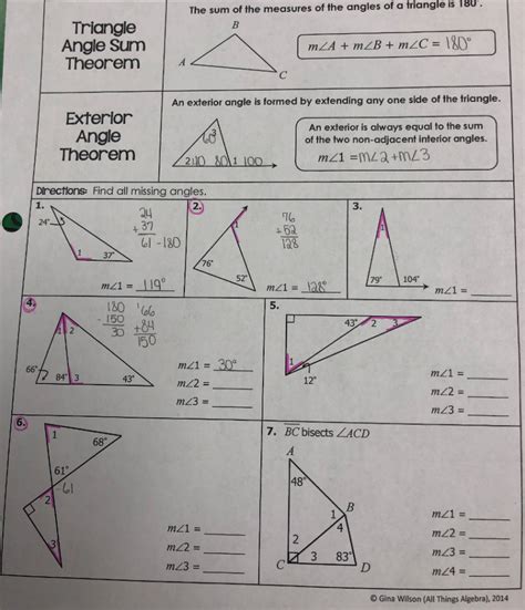 Triangle Angle Sum Worksheet E