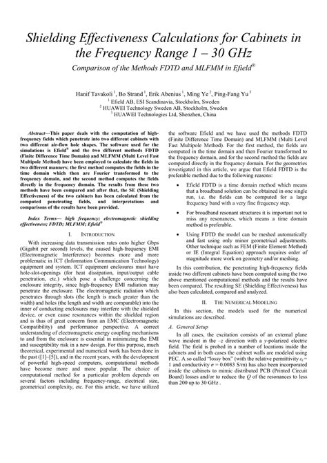Pdf Shielding Effectiveness Calculations For Cabinets In The