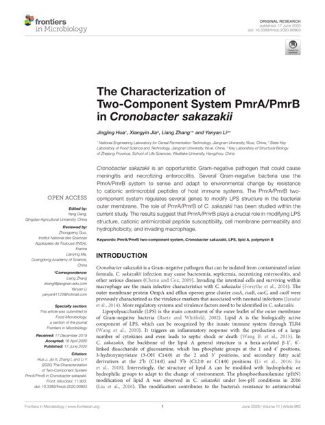 Pdf The Characterization Of Two Component System Pmrapmrb In Cronobacter Sakazakii