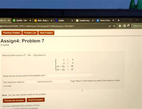 solved assign4 problem 7 1 point maximize the function p 9 8y subject to 0