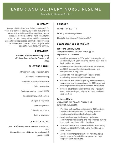 Labor And Delivery Nurse Resume Examples And Template
