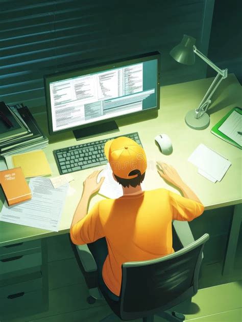 Programmer Codes Software Late Night Debugging A Programmer Works Late