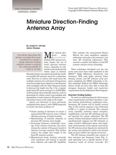 Miniature Direction Finding Antenna Array High Frequency Miniature Direction Finding Antenna Array High Frequency