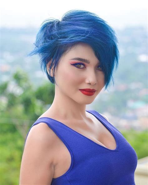 Bright Blue Pixie Cut With Side Bangs Alt Punk Hairstyle Arctic Fox Poseidon Hair Dye Color