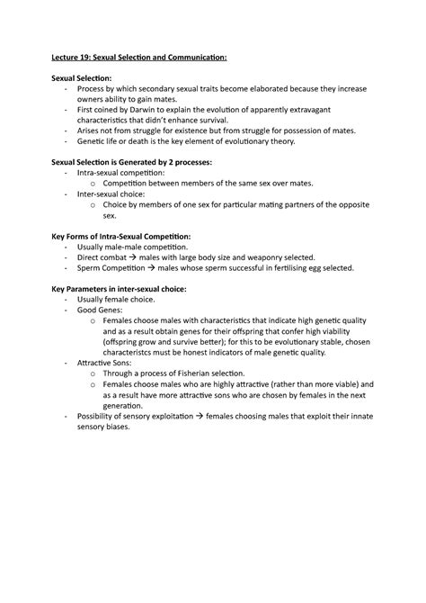 Lecture 19 Sexual Selection And Communication Lecture 19 Sexual Selection And Communication