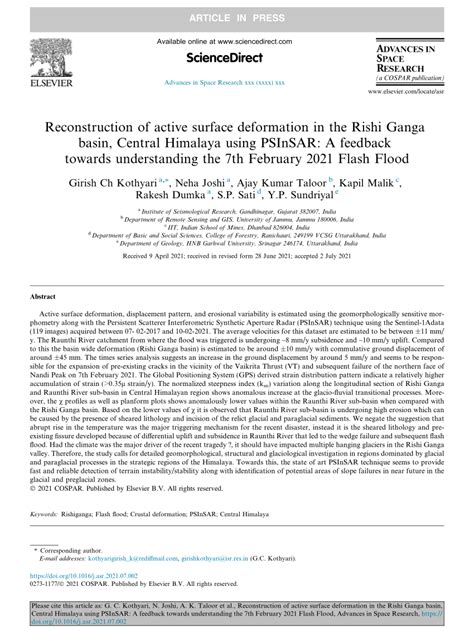 Pdf Reconstruction Of Active Surface Deformation In The Rishi Ganga Basin Central Himalaya