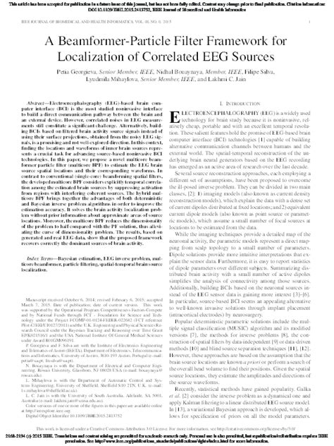 Pdf A Beamformer Particle Filter Framework For Localization Of Correlated Eeg Sources