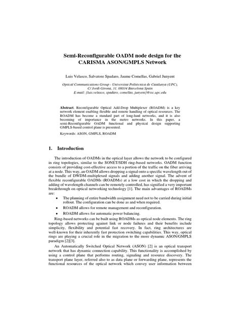 Semireconfigurableoadmnodedesignfor Pdf Wavelength Division