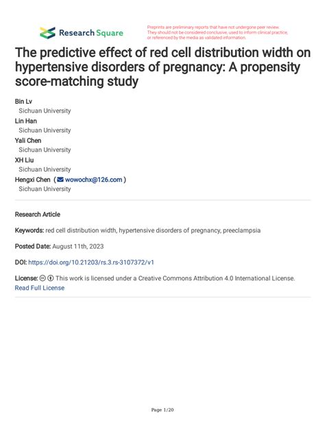 Pdf The Predictive Effect Of Red Cell Distribution Width On Hypertensive Disorders Of