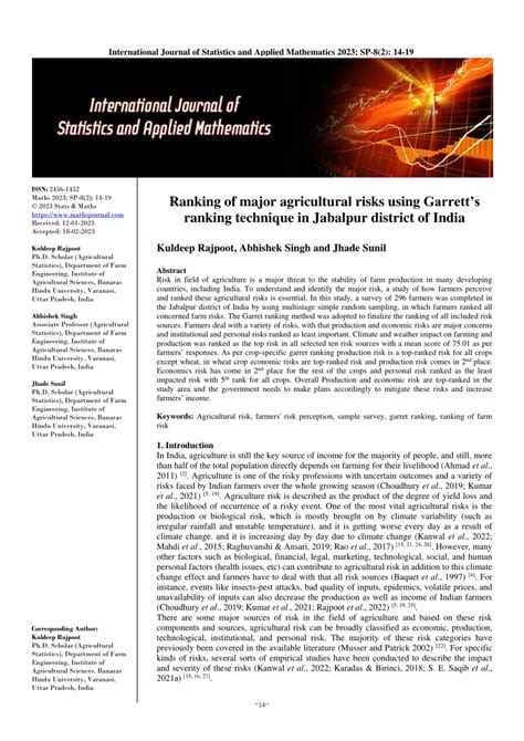 pdf ranking of major agricultural risks using garrett s ranking