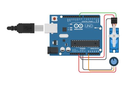 Circuit Design Arduino P4 Control Servo Motor Potensiometer Tinkercad