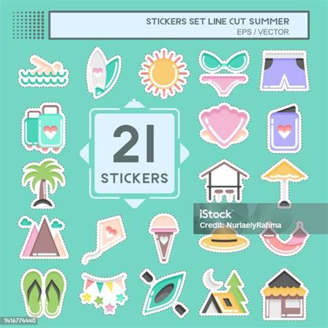스티커 라인 컷 세트 여름 교육 기호에 적합합니다 편집 가능한 간단한 디자인 디자인 템플릿 벡터 간단한 그림 0명에 대한 스톡