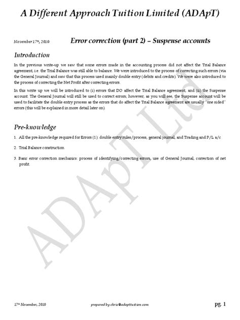 Error Correction Part 2 Suspense Accounts Including Rqs Pdf Debits And Credits