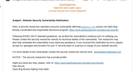 Subject Website Security Vulnerability Notification Magefix