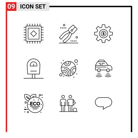 Outline Pack Of 9 Universal Symbols Of Car Planet Gear Neptune Meter Editable Vector Design